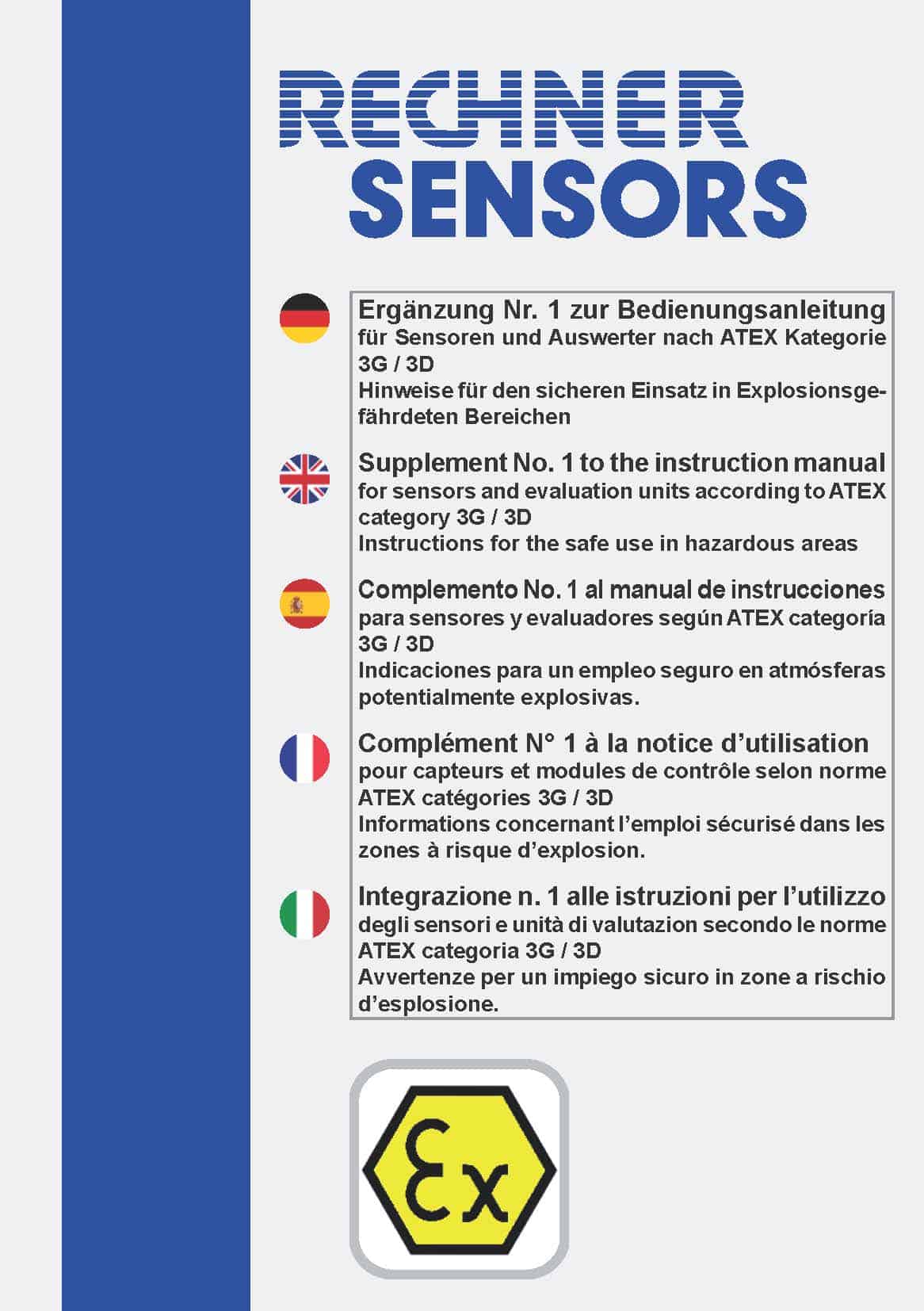 ATEX (No. 2) manufactorer certificate 3G 3D - Rechner Sensors